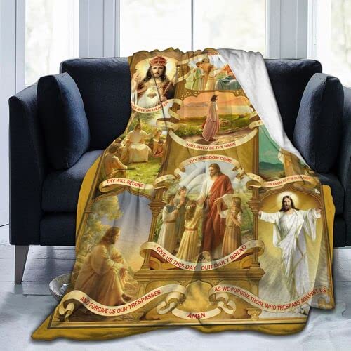 Jesus Throw Blanket Christian Bible Verse Prayer Healing Blanket Gift for Adults Women Man Inspirational Scripture Catholic Faith Religious Blanket Soft Cozy Fleece Blanket Couch Decor 40''X50''