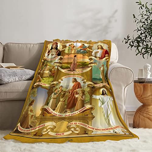 Jesus Throw Blanket Christian Bible Verse Prayer Healing Blanket Gift for Adults Women Man Inspirational Scripture Catholic Faith Religious Blanket Soft Cozy Fleece Blanket Couch Decor 40''X50''