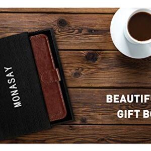 MONASAY Wallet Case for Galaxy S23+Plus 5G,[RFID Blocking] Flip Folio Leather Cell Phone Cover with Credit Card Holder for Samsung Galaxy S23+Plus 5G 6.6 inch, Brown