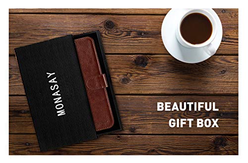 MONASAY Wallet Case for Galaxy S23+Plus 5G,[RFID Blocking] Flip Folio Leather Cell Phone Cover with Credit Card Holder for Samsung Galaxy S23+Plus 5G 6.6 inch, Brown