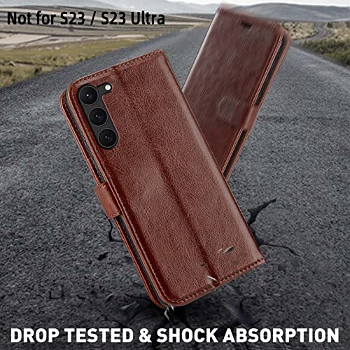 MONASAY Wallet Case for Galaxy S23+Plus 5G,[RFID Blocking] Flip Folio Leather Cell Phone Cover with Credit Card Holder for Samsung Galaxy S23+Plus 5G 6.6 inch, Brown