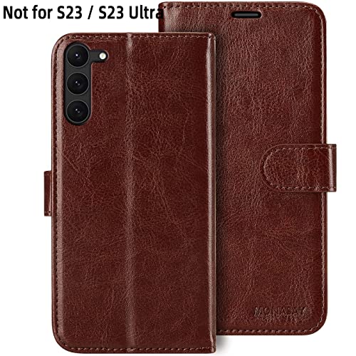 MONASAY Wallet Case for Galaxy S23+Plus 5G,[RFID Blocking] Flip Folio Leather Cell Phone Cover with Credit Card Holder for Samsung Galaxy S23+Plus 5G 6.6 inch, Brown