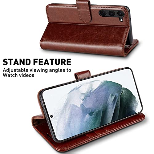 MONASAY Wallet Case for Galaxy S23+Plus 5G,[RFID Blocking] Flip Folio Leather Cell Phone Cover with Credit Card Holder for Samsung Galaxy S23+Plus 5G 6.6 inch, Brown