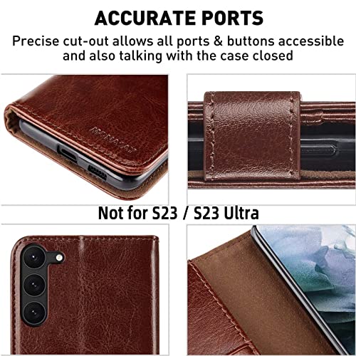 MONASAY Wallet Case for Galaxy S23+Plus 5G,[RFID Blocking] Flip Folio Leather Cell Phone Cover with Credit Card Holder for Samsung Galaxy S23+Plus 5G 6.6 inch, Brown