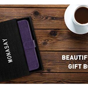 MONASAY Wallet Case for Galaxy S23+Plus 5G,[RFID Blocking] Flip Folio Leather Cell Phone Cover with Credit Card Holder for Samsung Galaxy S23+Plus 5G 6.6 inch, Purple