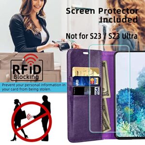 MONASAY Wallet Case for Galaxy S23+Plus 5G,[RFID Blocking] Flip Folio Leather Cell Phone Cover with Credit Card Holder for Samsung Galaxy S23+Plus 5G 6.6 inch, Purple