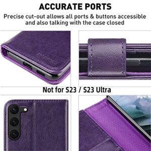 MONASAY Wallet Case for Galaxy S23+Plus 5G,[RFID Blocking] Flip Folio Leather Cell Phone Cover with Credit Card Holder for Samsung Galaxy S23+Plus 5G 6.6 inch, Purple