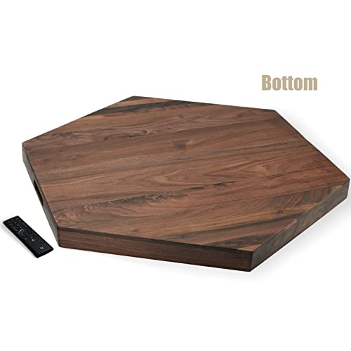 MAGIGO 30 x 26 Inches Extra Large Hexagonal Black Walnut Wood Ottoman Tray with Handles, Serve Tea, Coffee, Classic Hexagon Wooden Decorative Serving Tray