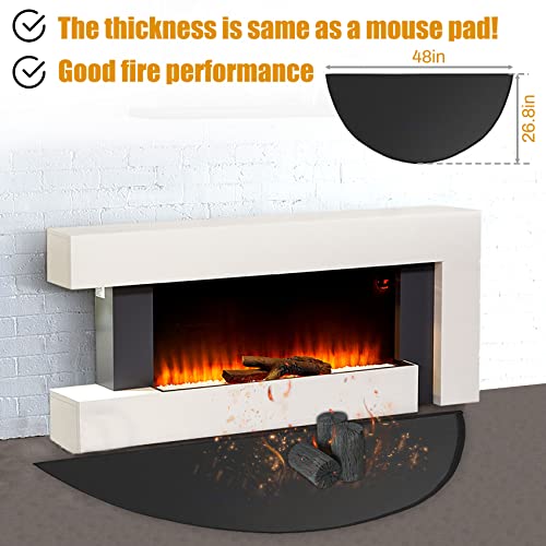 Fireplace Mat Fire Resistant, Wood Burning Stove Floor Protector, Fireproof Hearth Rug Protect Floors from Sparks Embers, 42x24 Inch Half Round