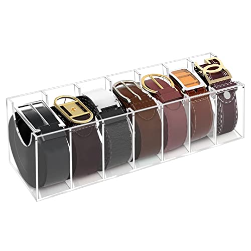 JUBAOLEA Belt Organizer, Acrylic 7 Layers Belt Container Storage Holder Storage Organizer, Clear Belt Display Case for Belt, Watches, Tie and Bow Tie, Jewelry, Bracelets Closet Accessories