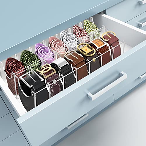 JUBAOLEA Belt Organizer, Acrylic 7 Layers Belt Container Storage Holder Storage Organizer, Clear Belt Display Case for Belt, Watches, Tie and Bow Tie, Jewelry, Bracelets Closet Accessories