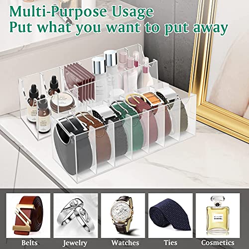 JUBAOLEA Belt Organizer, Acrylic 7 Layers Belt Container Storage Holder Storage Organizer, Clear Belt Display Case for Belt, Watches, Tie and Bow Tie, Jewelry, Bracelets Closet Accessories