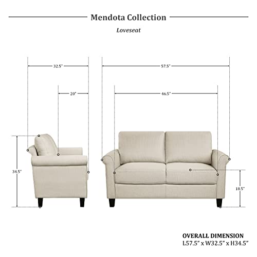 Lexicon Mendota Living Room Loveseat, Beige