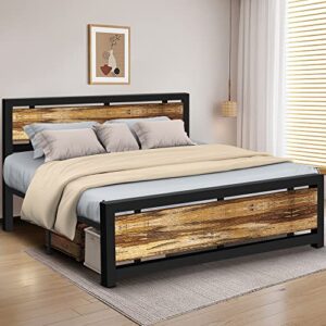 aqgrj queen bed frame, platform bed frame with headboard and steel sturdy slat strong support legs, noise-free no box spring needed, easy assembly-brown