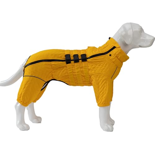 Warm Dog Coat Double Layers Dog Vest, 4 Legs Covered Windproof Waterproof Reflective Warm Dog Vest Outdoor Skating Dog Costume for Small Medium Large Dogs Yellow XXL