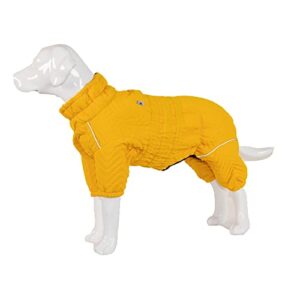 Warm Dog Coat Double Layers Dog Vest, 4 Legs Covered Windproof Waterproof Reflective Warm Dog Vest Outdoor Skating Dog Costume for Small Medium Large Dogs Yellow XXL