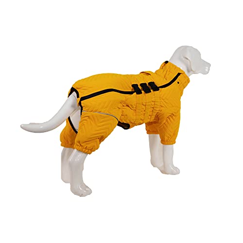 Warm Dog Coat Double Layers Dog Vest, 4 Legs Covered Windproof Waterproof Reflective Warm Dog Vest Outdoor Skating Dog Costume for Small Medium Large Dogs Yellow XXL