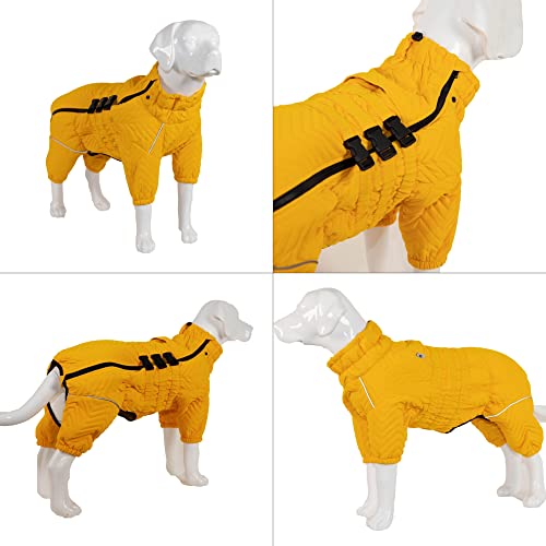 Warm Dog Coat Double Layers Dog Vest, 4 Legs Covered Windproof Waterproof Reflective Warm Dog Vest Outdoor Skating Dog Costume for Small Medium Large Dogs Yellow XXL