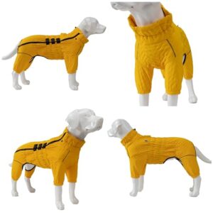 Warm Dog Coat Double Layers Dog Vest, 4 Legs Covered Windproof Waterproof Reflective Warm Dog Vest Outdoor Skating Dog Costume for Small Medium Large Dogs Yellow XXL