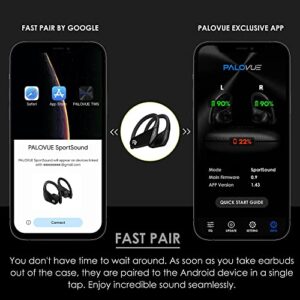 PALOVUE Wireless Earbuds Bluetooth 5.2 Headphones, Noise Cancelling and Waterproof Ear Buds with Earhooks Compatible with iPhone Android for Sport Workout Running