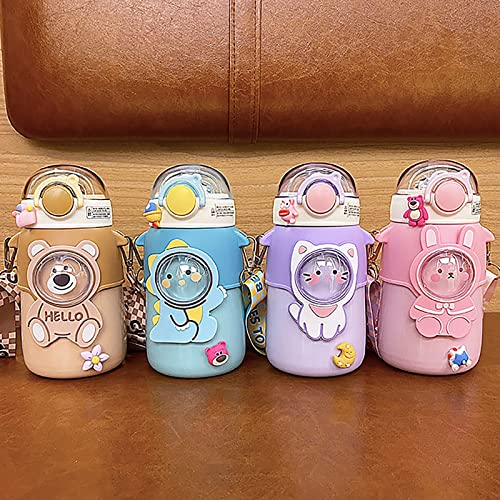 NCDUANSAN 600ML Kawaii insulated water cup 316 stainless steel cute girl outdoor bottle portable straw drinking bottle (purple)