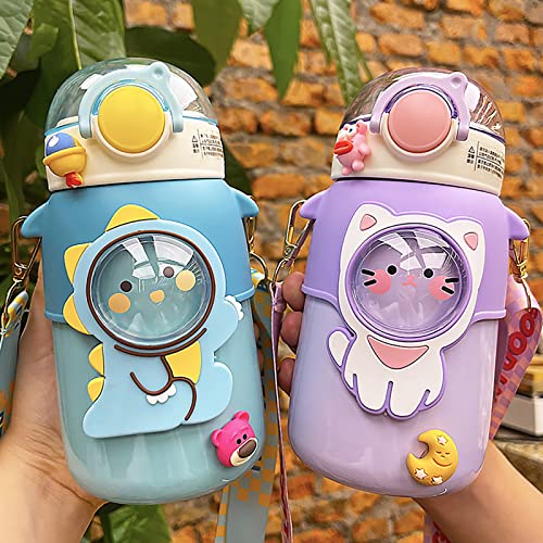 NCDUANSAN 600ML Kawaii insulated water cup 316 stainless steel cute girl outdoor bottle portable straw drinking bottle (purple)