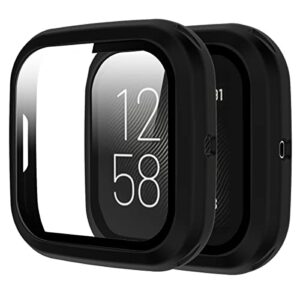 rc-z case for fitbit versa 2, hard matte pc screen protector full-around frame bumper full face screen cover protective case for fitbit versa 2 smartwatch, black