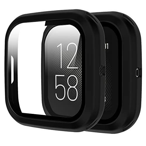 Rc-Z Case for Fitbit Versa 2, Hard Matte PC Screen Protector Full-Around Frame Bumper Full Face Screen Cover Protective Case for Fitbit Versa 2 Smartwatch, Black