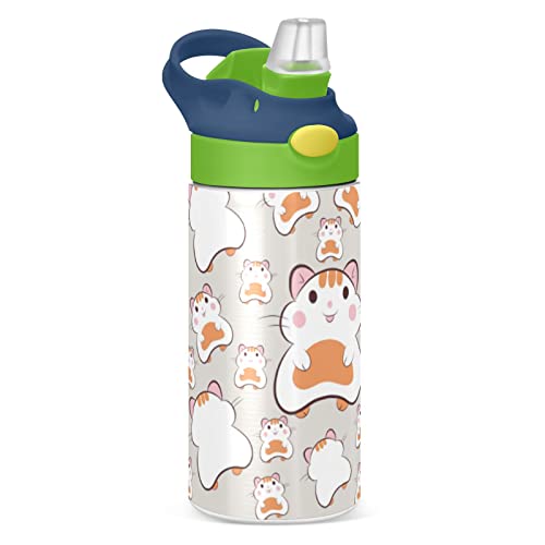 Small Water Bottle for Kid 12oz Cute Hamsters Insulated Bottle with Straw Lid Stainless Steel Tumbler Vacuum Cup Thermal Bottles