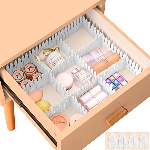 Spoilu 8Pcs Drawer Dividers, Adjustable Drawer Dividers, Sock Organizers for Dresser Drawers, Can Be Cut and Spliced Drawer Dividers, Free 4 Splicing Buckle