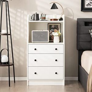 giantex 3 drawers dresser for bedroom - modern storage dresser chest of drawers with 2 shelves, 3 pull-out drawers, anti-toppling device, storage organizer for bedroom, living room, entryway, white