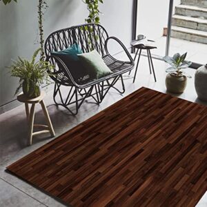 modern contemporary black brown wood texture area rug for living room bedroom dining room washable no-slip indoor outdoor floor carpet kitchen laundry balcony runner rug 3x5