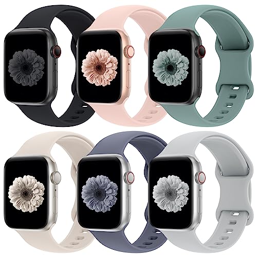 Acrbiutu 6 Pack Bands Compatible with Apple Watch 38mm 40mm 41mm 42mm 44mm 45mm 49mm, Soft Replacement Silicone Accessories Sport Strap Wristbands for iWatch Series Utral 8/7/6/5/4/3/2/1 SE Women Men