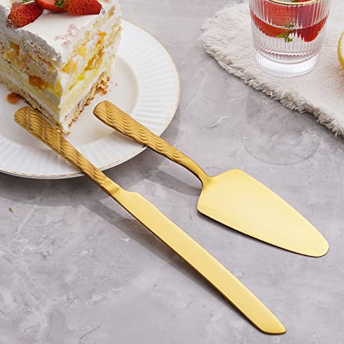 FULLYWARE Gold Cake Cutting Set, Stainless Steel Cake Knife and Server Set, Cake Pie Cutter Set for Wedding, Birthday, Party