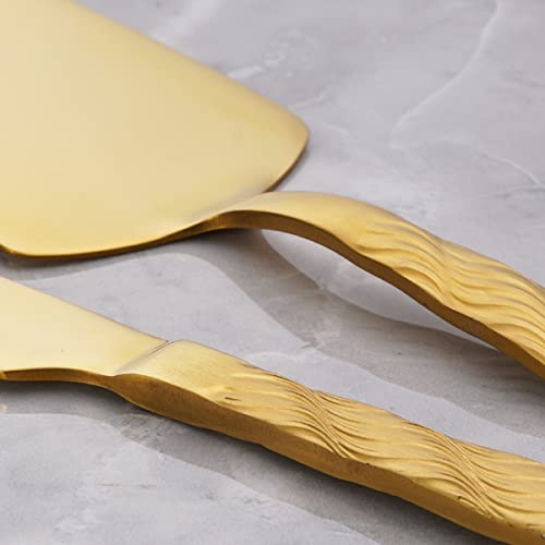 FULLYWARE Gold Cake Cutting Set, Stainless Steel Cake Knife and Server Set, Cake Pie Cutter Set for Wedding, Birthday, Party