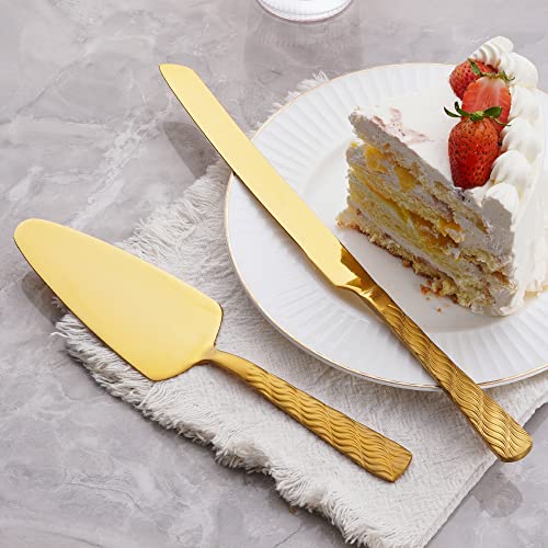 FULLYWARE Gold Cake Cutting Set, Stainless Steel Cake Knife and Server Set, Cake Pie Cutter Set for Wedding, Birthday, Party