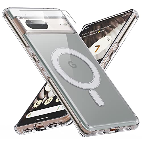 MAKAVO for Google Pixel 7 Case, Magnetic Cover Compatible with MagSafe, Slim Thin Crystal Clear Shockproof Phone Shell with Hard Back & Soft Edge, Camera Lens Protector