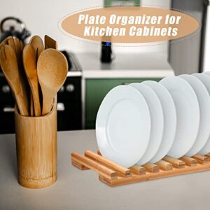 2 Pcs Bamboo Dish Rack 9 Slots Wooden Dish Drying Rack Regular Wood Plate Organizer for Cabinet Low Profile Plate Stand for Kitchen Display Countertop, 15.56 x 10 x 1.38 Inch, 0.8" Holder Width