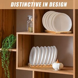 2 Pcs Bamboo Dish Rack 9 Slots Wooden Dish Drying Rack Regular Wood Plate Organizer for Cabinet Low Profile Plate Stand for Kitchen Display Countertop, 15.56 x 10 x 1.38 Inch, 0.8" Holder Width