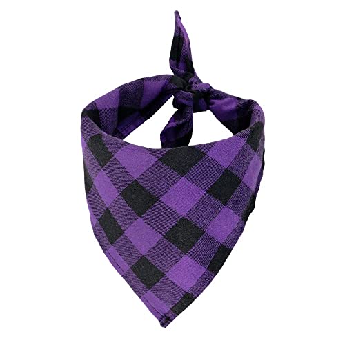 CROWNED BEAUTY Large Dog Bandana for Medium Large Dogs,Purple Black Buffalo Plaid Adjustable Reversible Triangle Cutton Scarves DB19-L