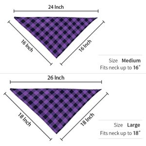 CROWNED BEAUTY Large Dog Bandana for Medium Large Dogs,Purple Black Buffalo Plaid Adjustable Reversible Triangle Cutton Scarves DB19-L