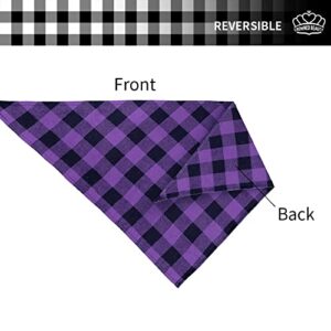 CROWNED BEAUTY Large Dog Bandana for Medium Large Dogs,Purple Black Buffalo Plaid Adjustable Reversible Triangle Cutton Scarves DB19-L