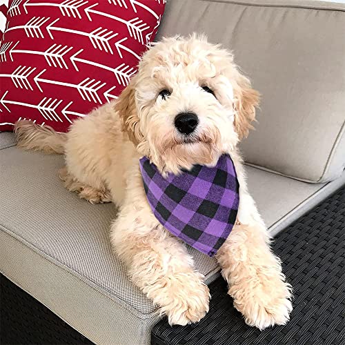 CROWNED BEAUTY Large Dog Bandana for Medium Large Dogs,Purple Black Buffalo Plaid Adjustable Reversible Triangle Cutton Scarves DB19-L