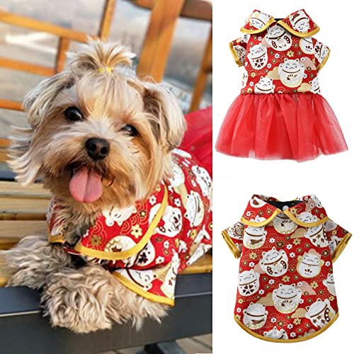 Pet Tang Suit Luck Cat Printing Chinese Style Warm Dog New Year Clothes Cat Costume Pet Clothes Dog Cheongsam