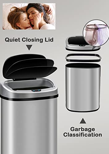 13 Gallon Trash Can Kitchen Trash Can, Motion Sensor Trash Can 13 Gallon Tall Kitchen Waste Bins Trash Bins, Kitchen Garbage Can 13 Gallon Automatic Trash Can with Lid Stainless Steel Trash Cans