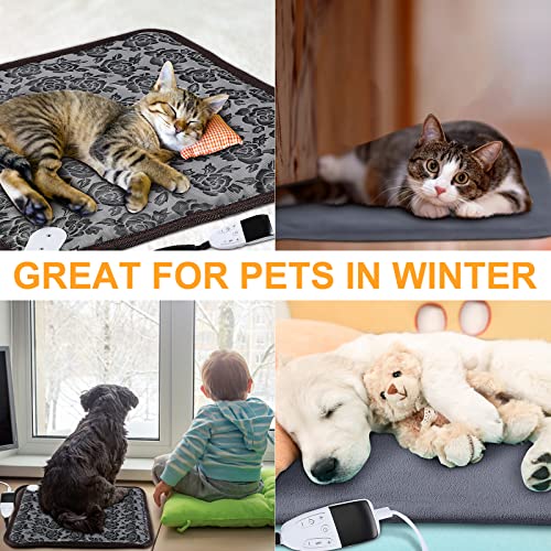 2 Pcs Pet Heating Pad Heated Dog Bed Waterproof Cat Warming Pad Adjustable Heated Dog Pad Pet Electric Heating Mat with Washable Cover, Switch, Anti Bite Steel Cord for Pets Puppy 17.7 x 17.7" (Gray)