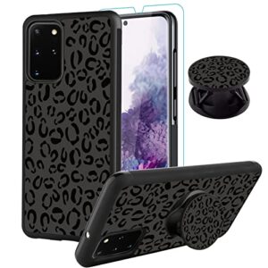 sakuulo samsung galaxy s20 plus case, [screen protector + kickstand] black leopard cheetah design, anti-slip shockproof lightweight flexible tpu bumper protective case for galaxy s20 plus 6.7 inch