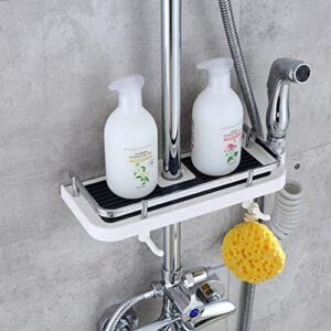 Zerodeko Shower Organizer Hanging Shower Caddy Shelf with Hooks Storage Rack Organizer No Drilling Wall Mounted Bathroom Basket Kitchen Condiments Rack for Shampoo Conditioner Bathroom Accessories