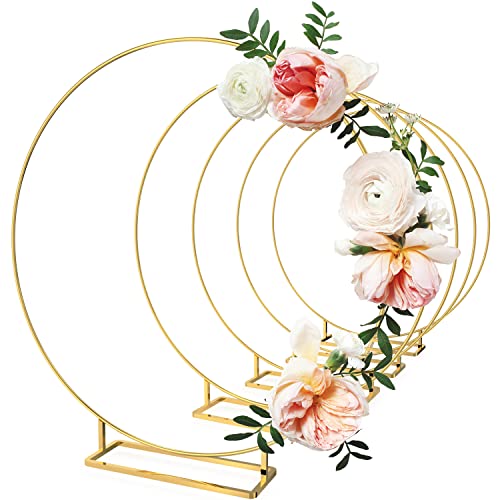 Sntieecr 5 PCS 12 Inch Metal Floral Hoop Centerpiece for Table, Gold Metal Wreath Rings with Stand Gold Wreath Hoop Macrame for DIY Christmas Decorations and Wedding Table Decor