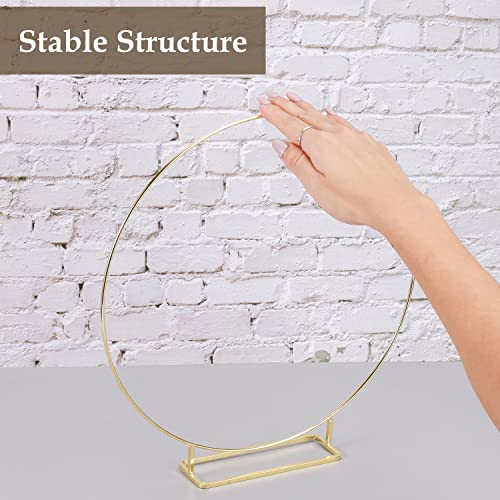 Sntieecr 5 PCS 12 Inch Metal Floral Hoop Centerpiece for Table, Gold Metal Wreath Rings with Stand Gold Wreath Hoop Macrame for DIY Christmas Decorations and Wedding Table Decor